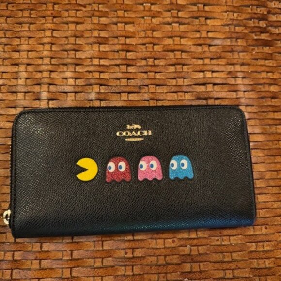 Coach | Bags | Coach Zip Around Accordion Long Wallet Pacman Black ...